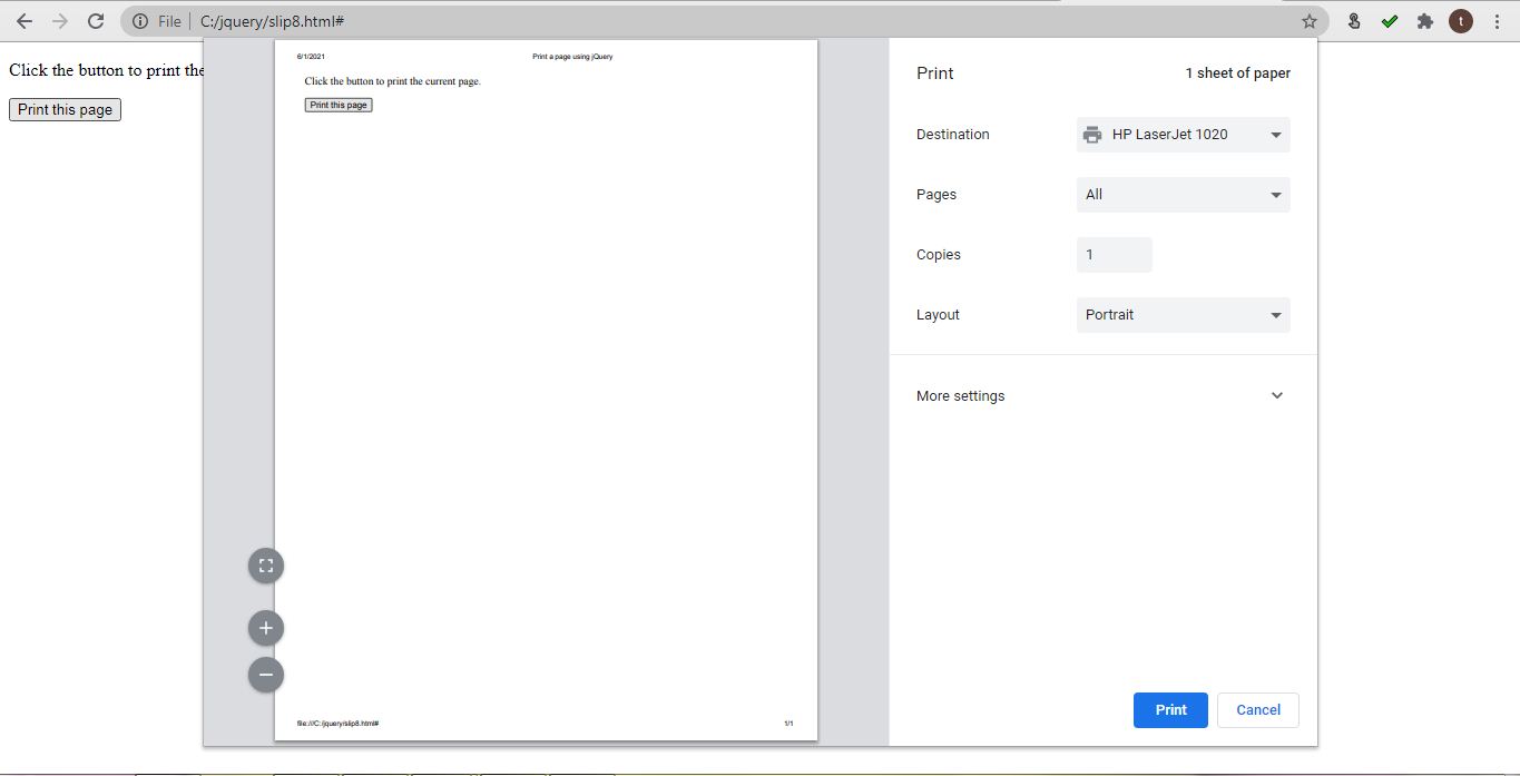 Educational Blog BBA(CA): Slip 8. Write a jQuery code to print a page Educational Blog BBA(CA): Slip 8. Write a jQuery code to print a page