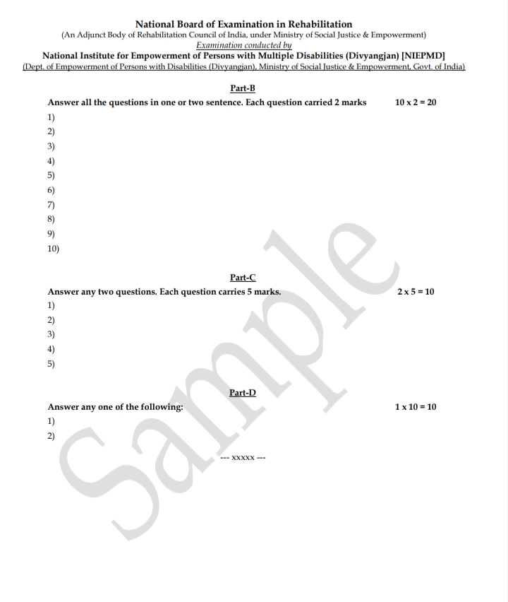 Sample Question Paper Pattern for D.Ed.Spl.Ed.(CP)