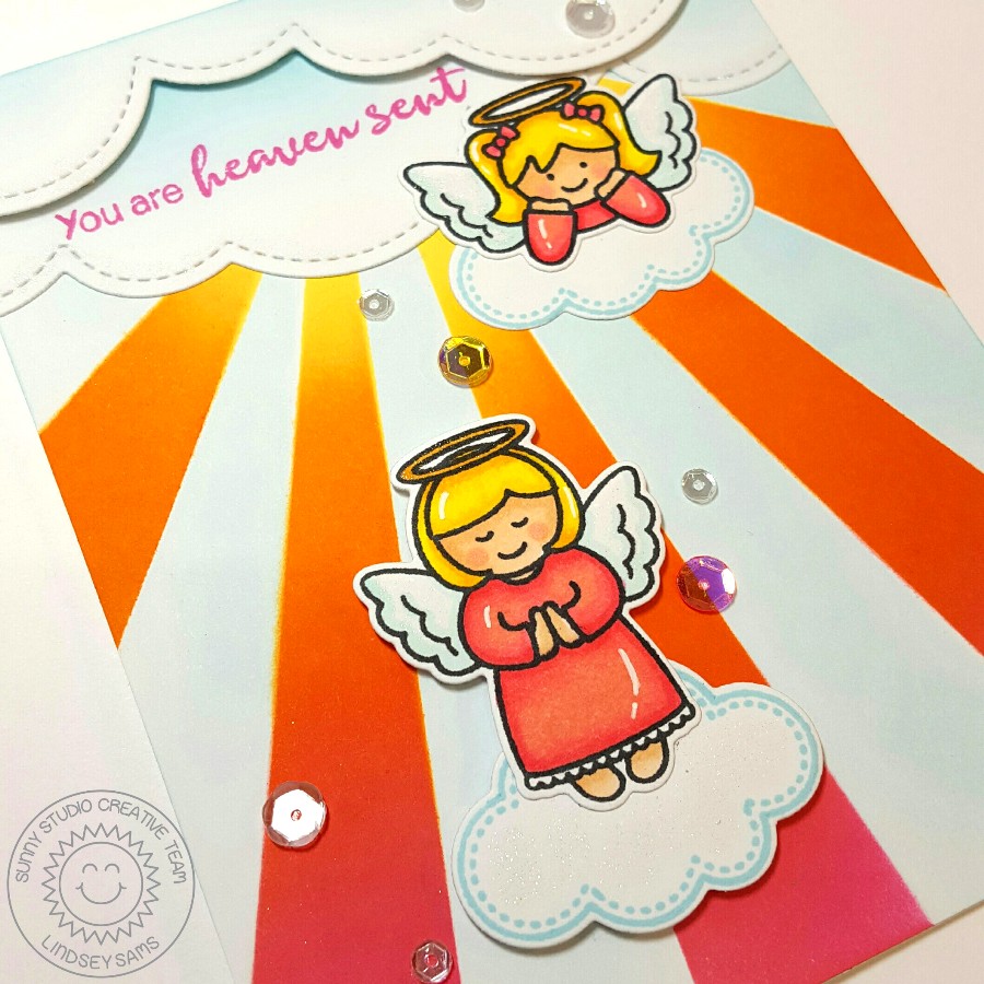 Sunny Studio: Little Angels Heaven Sent Sunburst Card with Lindsey