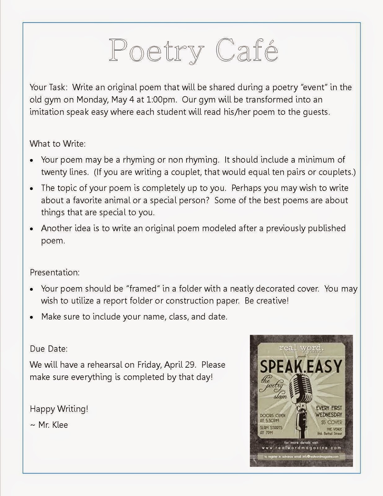 Superklee: Poetry Cafe