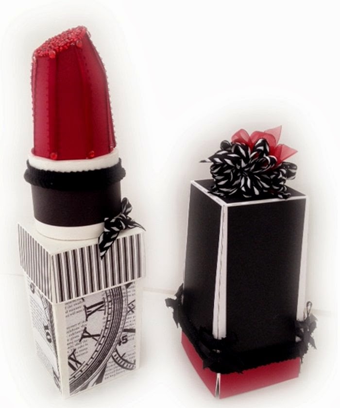 Paper Craft Creations: Dress Shop Burgundy and Pink Striped Lipstick Boxes