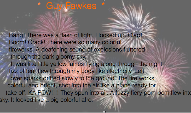 Pod 6 Hurupaki School: Dillan's Fireworks Writing