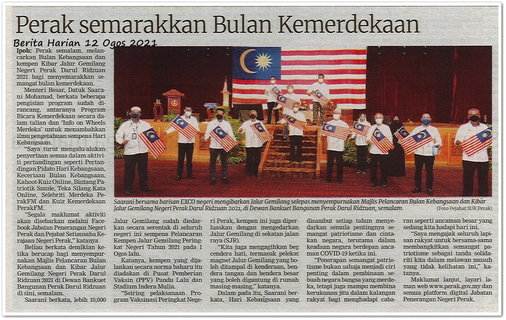 Perak semarakkan Bulan Kemerdekaan - Keratan akhbar Berita Harian 12 ...