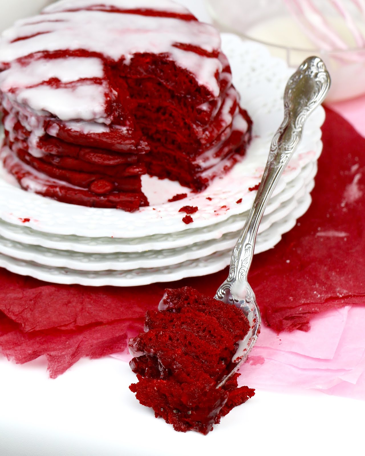 {VIDEO} Easy Red Velvet Pancakes with Cream Cheese Glaze - The Lindsay Ann