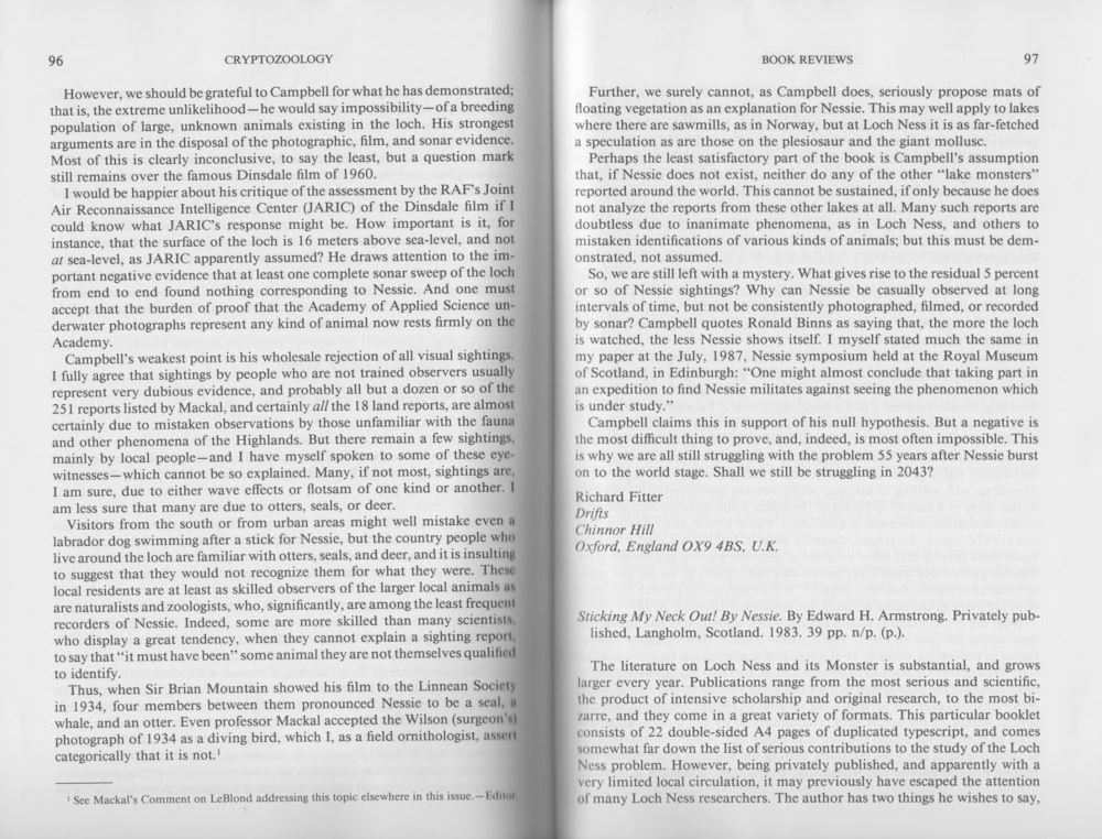 LOCH NESS MONSTER: Robert Rines and Richard Fitter do Book Reviews