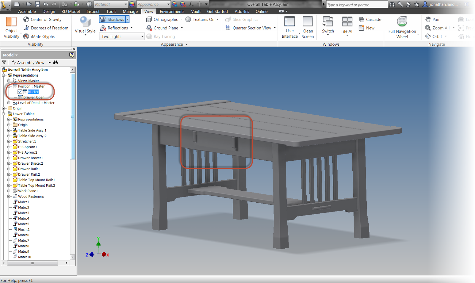A positional representation showing a drawer closed