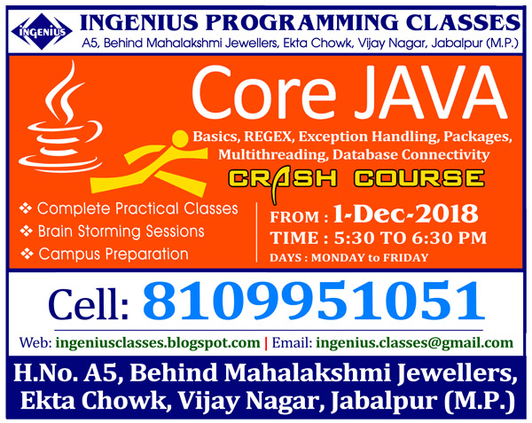 Core Java Crash Course 01 Dec 2018 Ingenius Programming Classes 1761