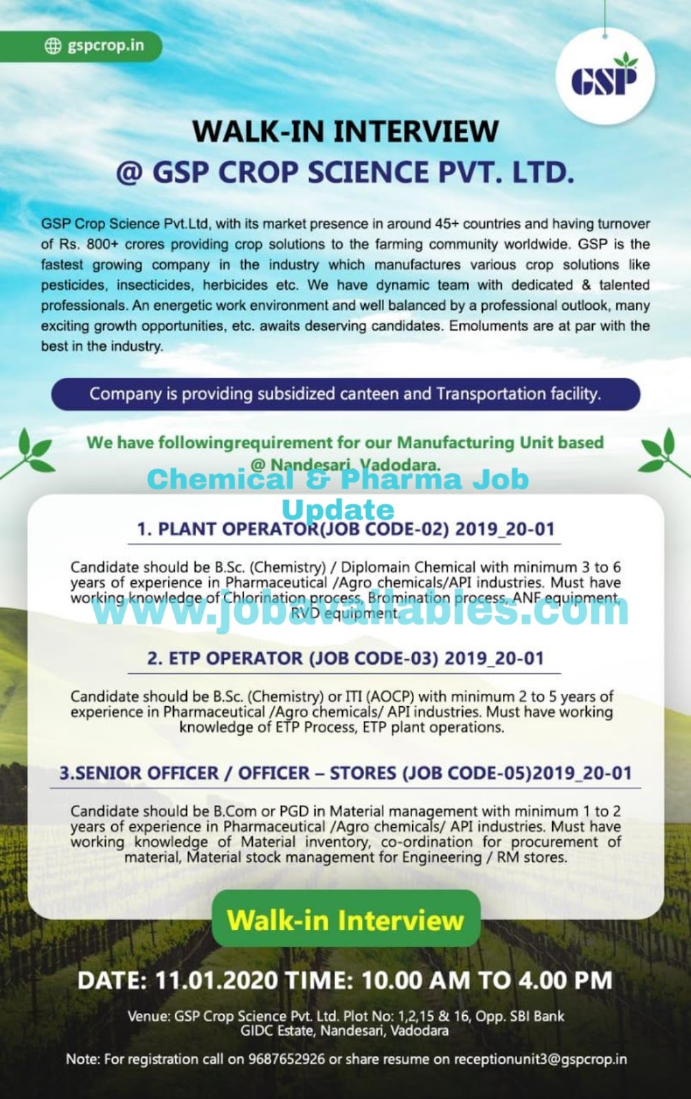 GSP Crop Science Job in Production/ETP/Store