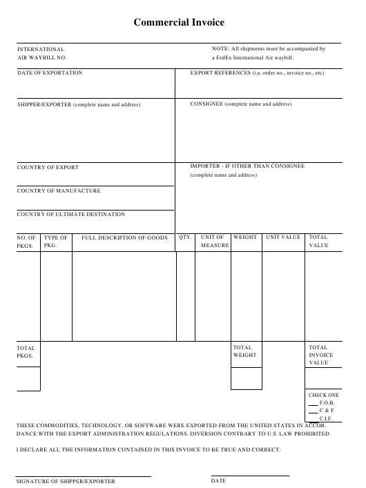 Fedex International Commercial Invoice - Invoice Template
