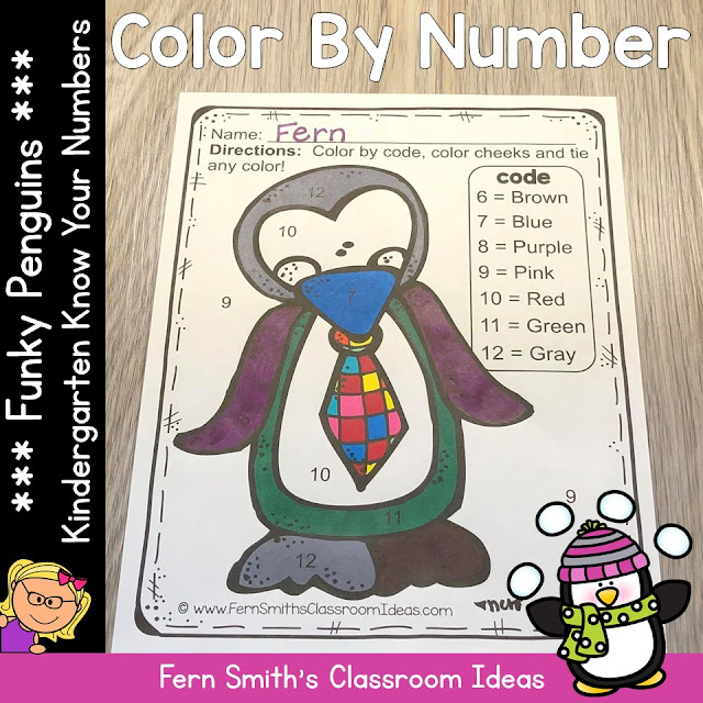 WINTER COLOR BY NUMBER FUNKY PENGUINS ADDITION, SUBTRACTION ...