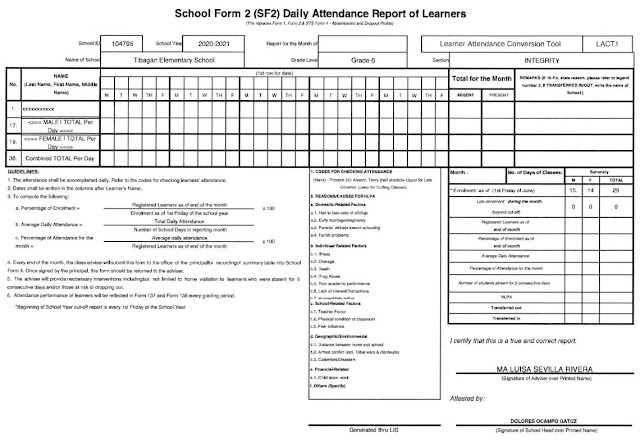 DepEd School Form 2 (SF2) in the time of COVID-19 (SY 2020-2021 ...