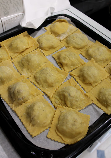 Jo and Sue: Giant Pork and Apple Ravioli in Browned Butter Garlic Sauce