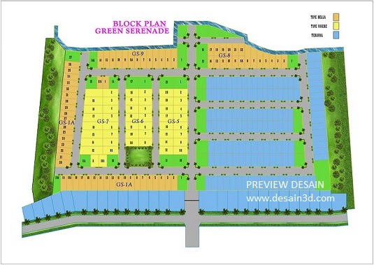 Desain 2d block plan siteplan berwarna perumahan - DESAIN RUMAH 3D
