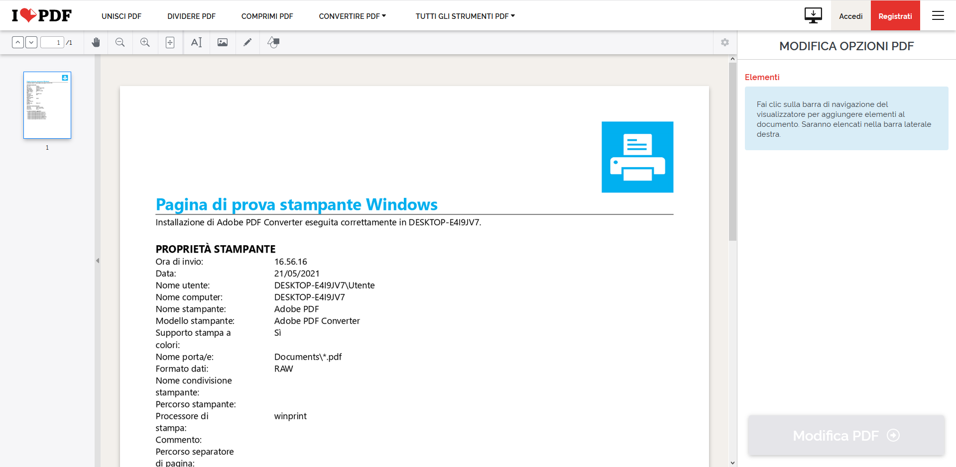 Office - Modificare un file PDF online senza Acrobat