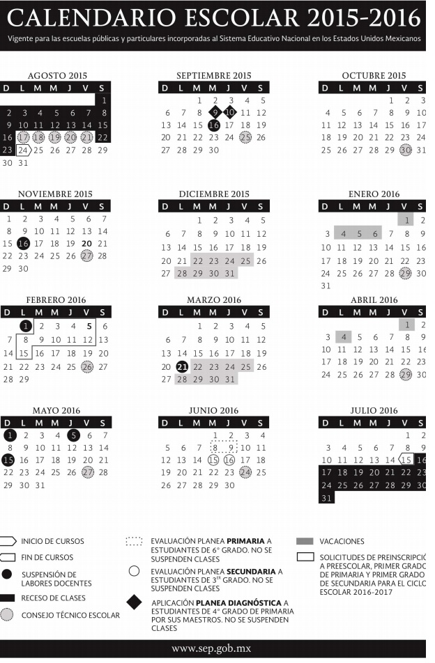 Calendario escolar 2015-2016 Oficializado