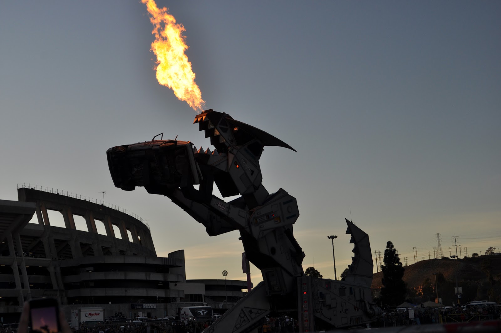 Just A Car Guy: Robosaurus gives a good show of chewing on and tearing ...