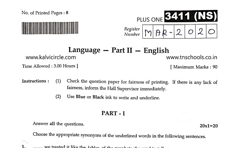 11th Std English March 2020 Public Exam Original Question Paper With 11th-std-english-march-2020-public-exam-original-question-paper-with