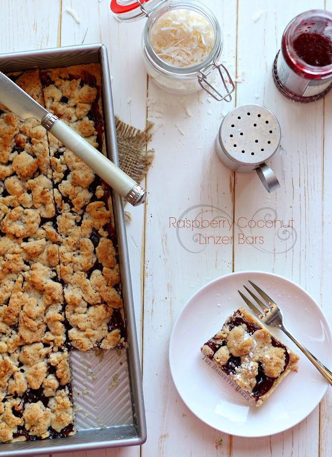 Raspberry Coconut Linzer Bars | The Brunette Baker