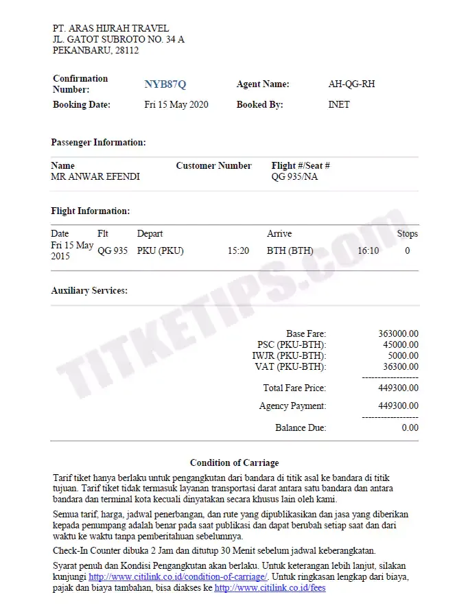 Contoh Print Out E-Tiket beberapa Maskapai Penerbangan - TIKETIPS.com