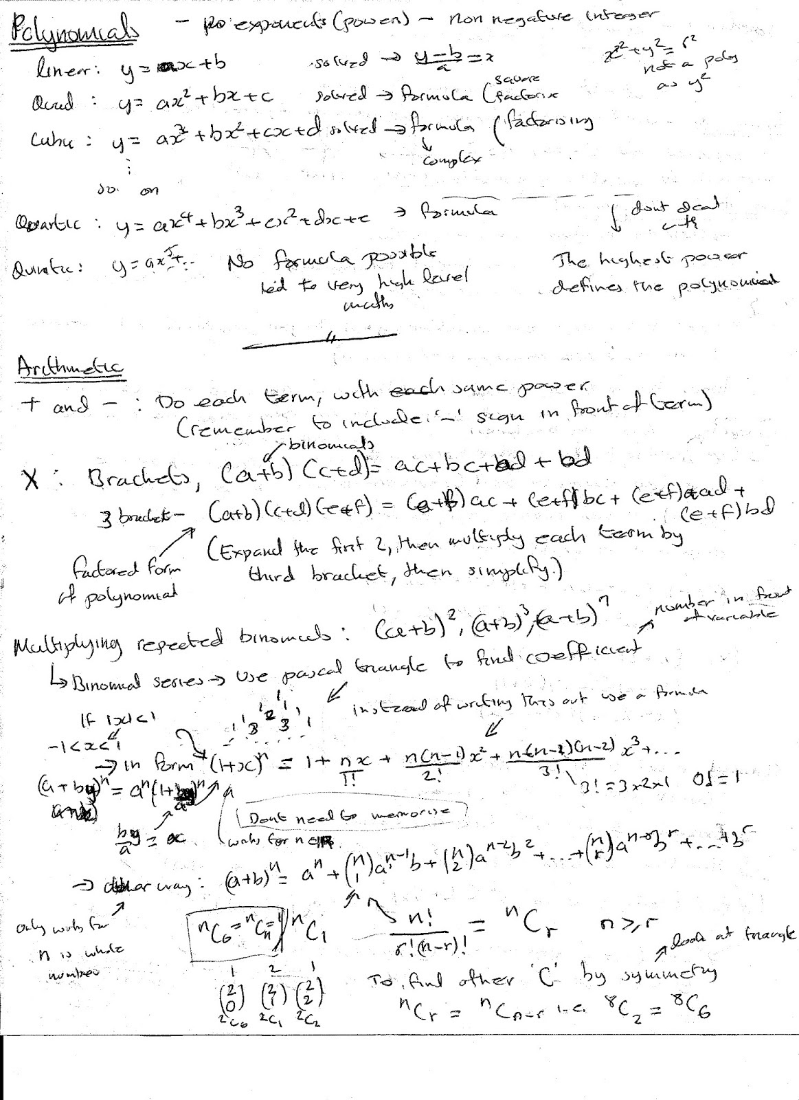 A Level Maths Notes: Polynomials - Binomials