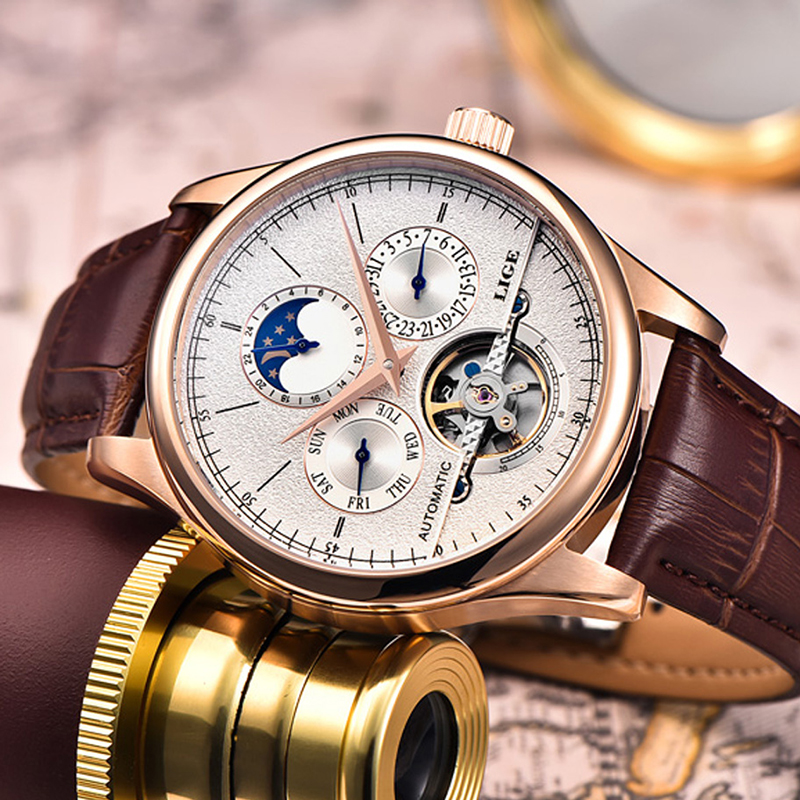 LIGE Brand Classic Mens Retro Watches Automatic Mechanical Watch ...