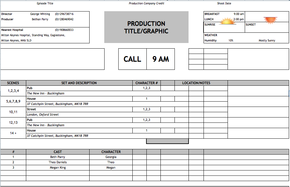 Media-A2 Music Video: Call Sheet