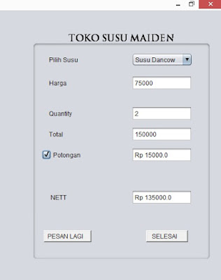 Kasir Susu menggunakan jFrame Java Netbeans