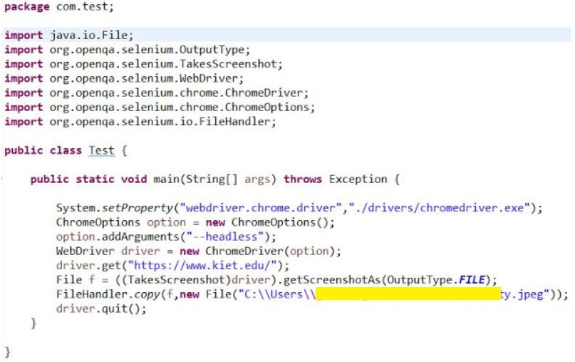 Automation Snippets/: Take Screenshot in headless mode in selenium