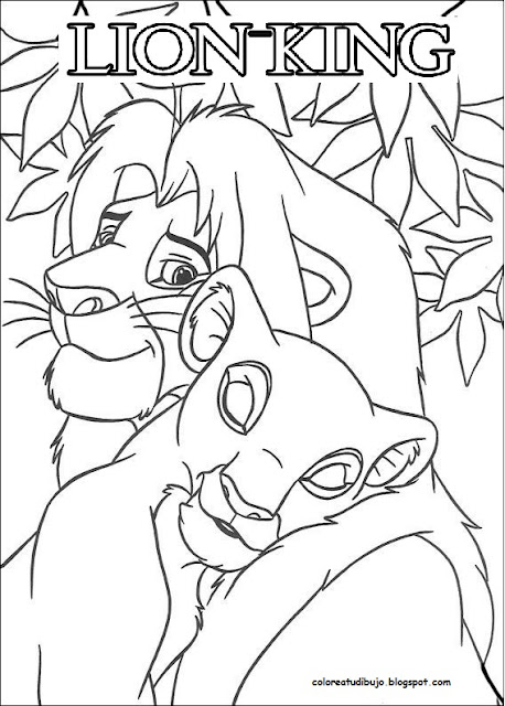 Simba y Nala abrazados para colorear - COLOREA TUS DIBUJOS