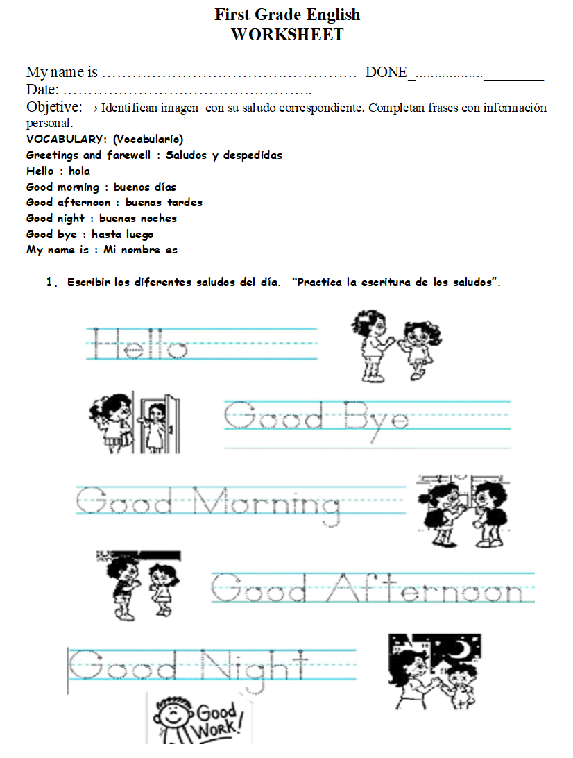 ENGLISH TIME: 1st GRADE. Greetings, farewells and introduce yourself ...