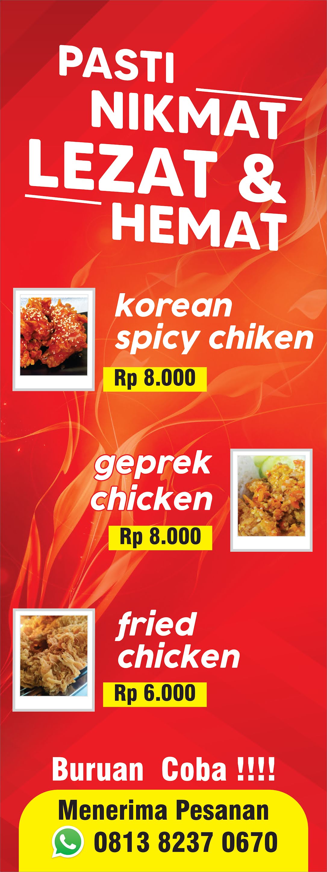 contoh banner spanduk korean chicken geprek chicken fried chicken