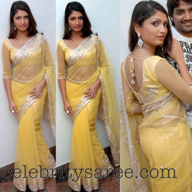 Lemon Yellow Transparent Tissue Saree - Saree Blouse Patterns