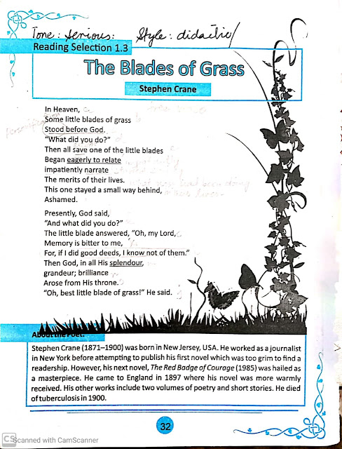 Chapter no. 3, Unit no. 1 HSSC 2 (Intermediate English) The blades of Grass