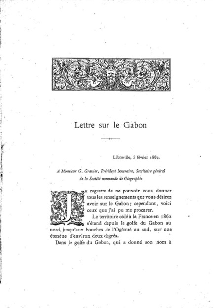 AN IMPORTANT LETTER FOR THE UNDERSTANDING OF GABON’S HISTORY. UNE ...
