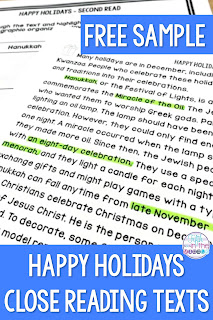 Happy Holiday Close Reading Text | Fifth in the Middle