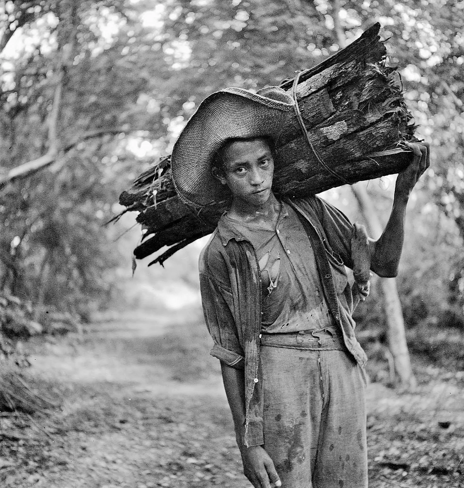Filipino Native with Bayog Bark along Talisay-Tagaytay Trail, 1934 ...