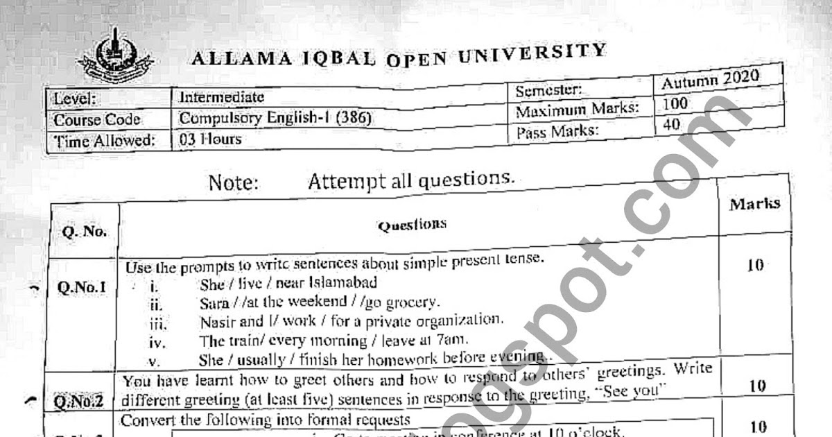 Compulsory English past paper 2021 aiou code 386