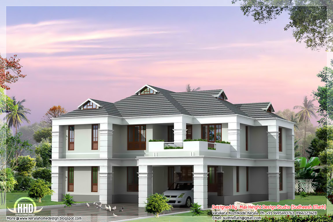 4 bhk sloping roof house design - Kerala Home Design and Floor Plans ...
