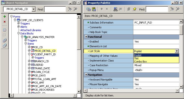 What are the different display styles of List Items in Oracle Forms