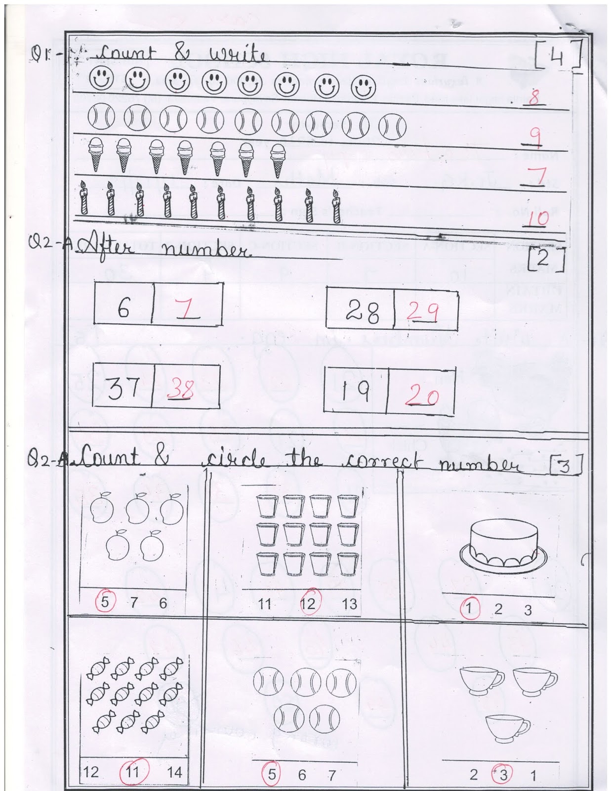 Jr.Kg. DEC. Unit Test Paper MATHS 17.12.2019
