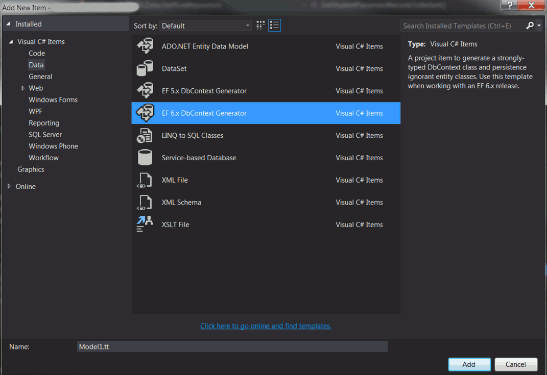 Rical Learns To Code How To Move Ef Database First Template Tt File To Another Project