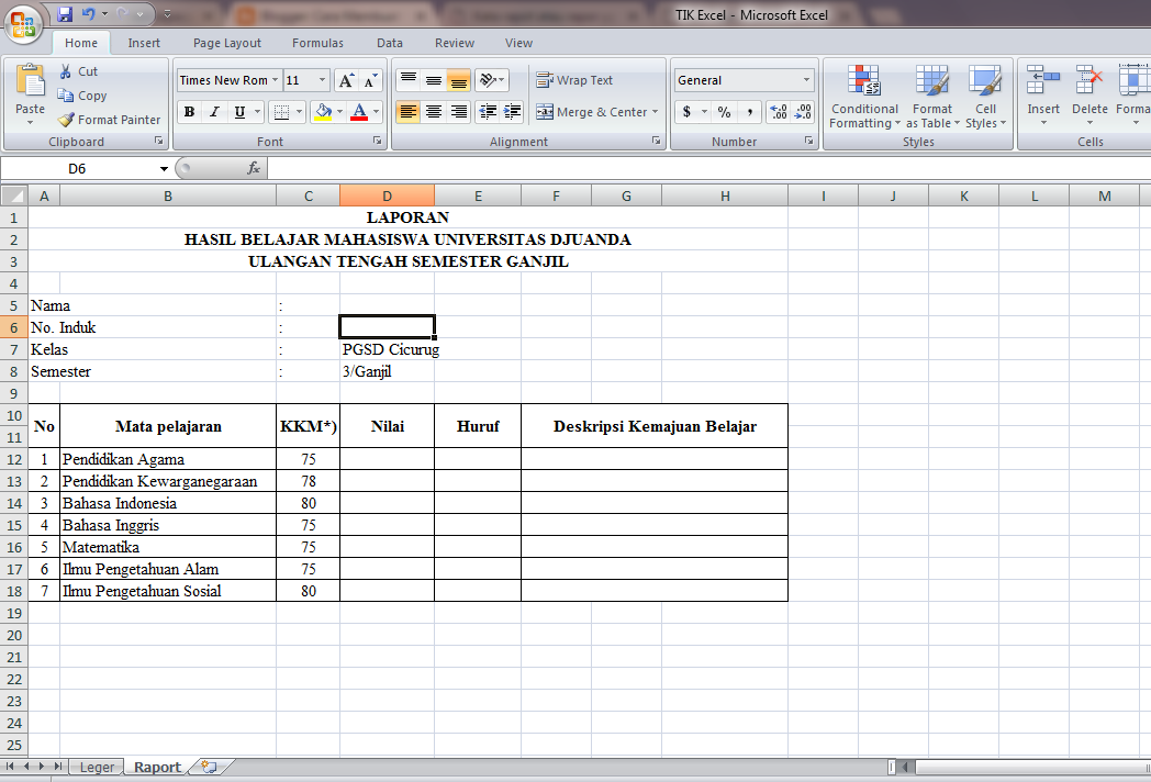 Membuat Laporan Hasil Belajar (Rapor) dalam Ms. Excel