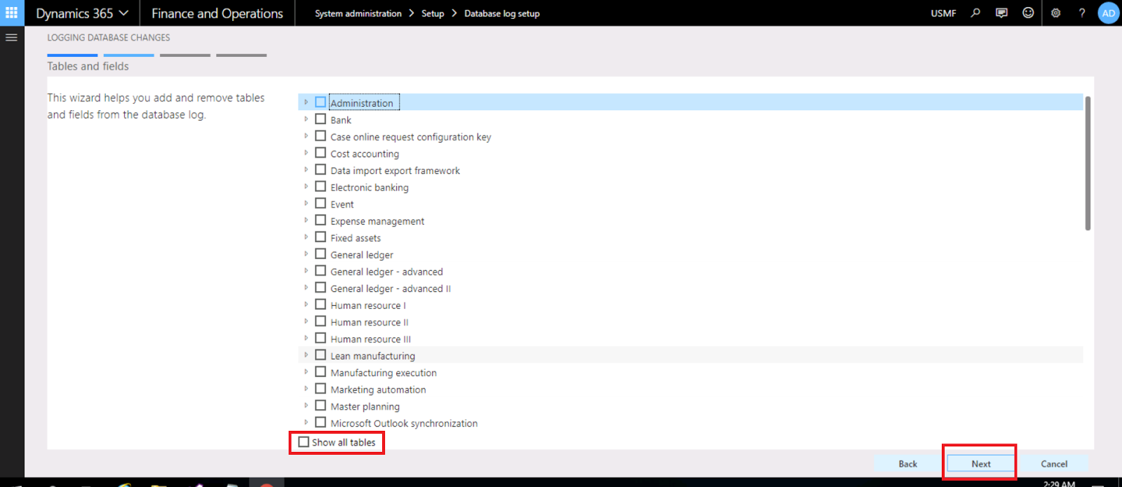 How to activate database log in dynamics 365?