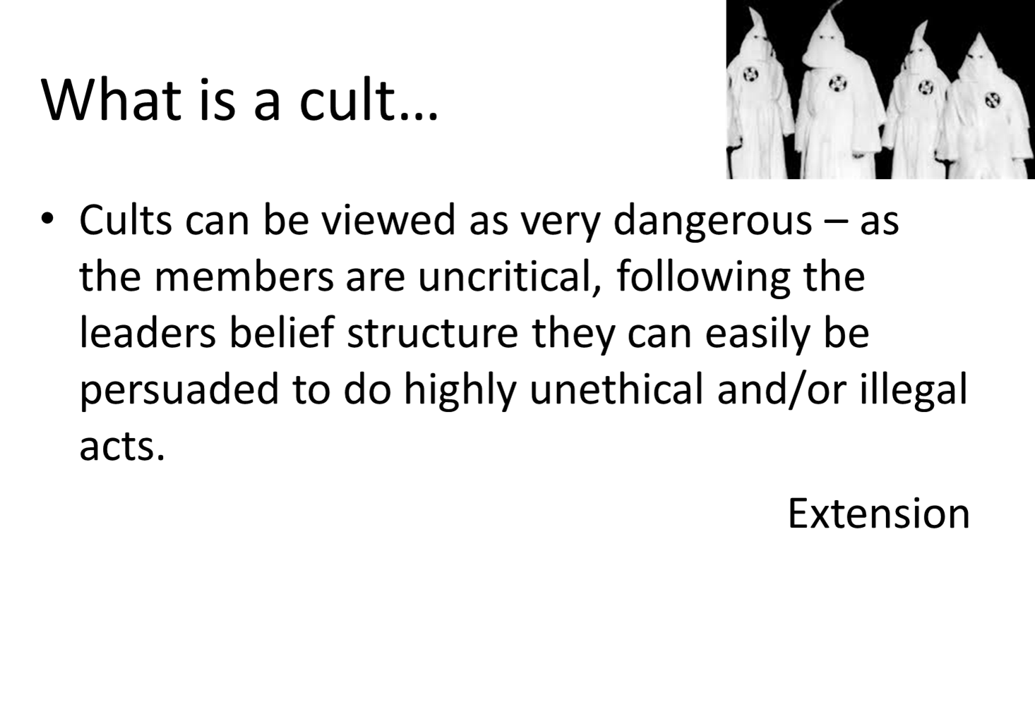 Home Learning : Cults - info and paragraph structure