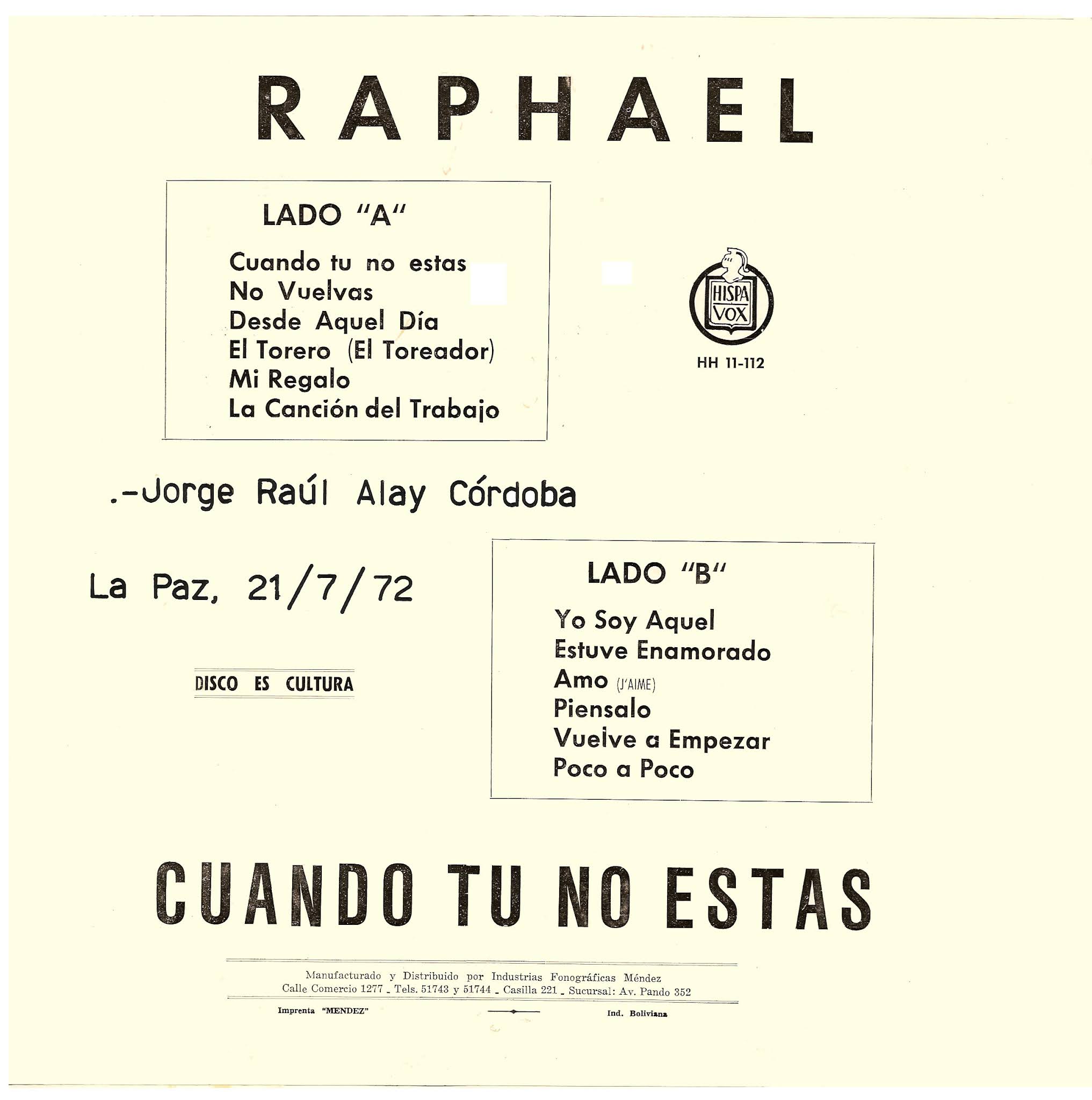 MUSICOTECA ALAY: RAPHAEL - (02) CUANDO TÚ NO ESTÁS (CANTA... RAPHAEL ...