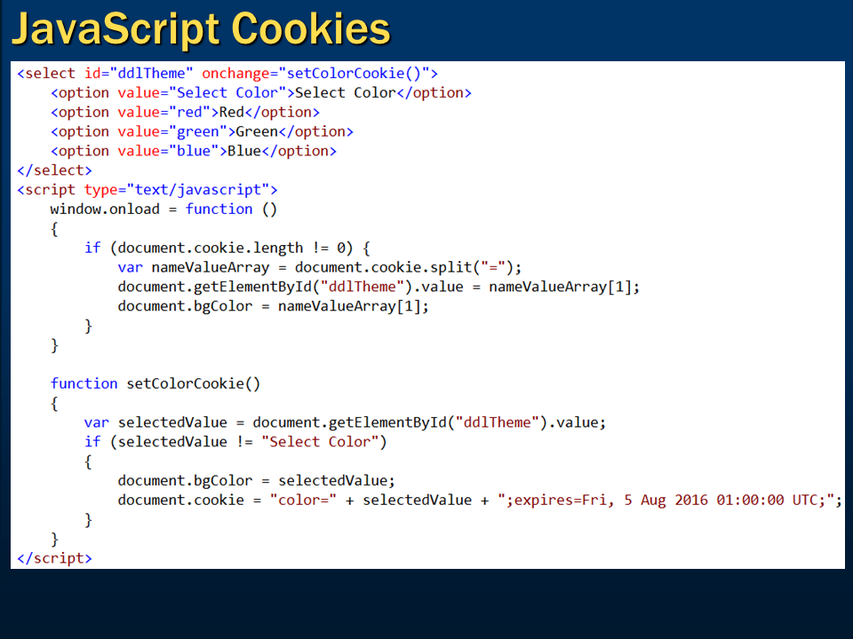 Sql Server Net And C Video Tutorial Javascript Cookies