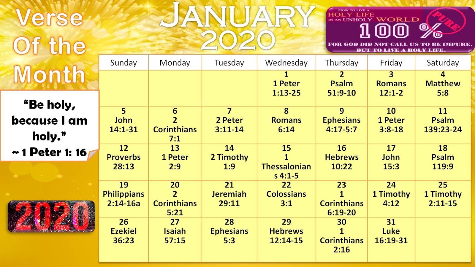 Daily Verses Calendar - January 2020 - Printable Version