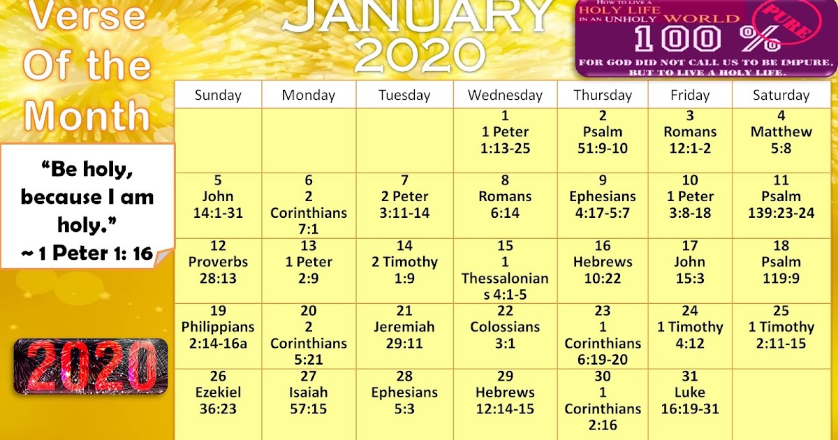 Daily Verses Calendar - January 2020 - Printable Version