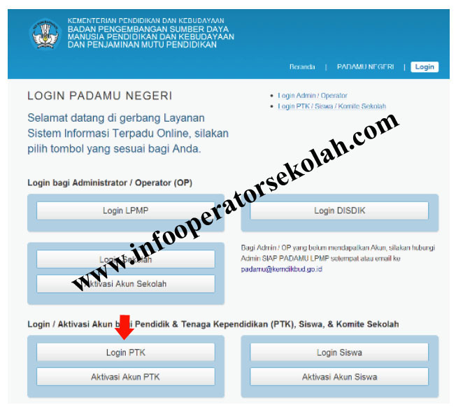 PANDUAN AKTIVASI AKUN PTK PADA SITUS PADAMU NEGERI ~ UPTD SDN 2 TEMIYANG