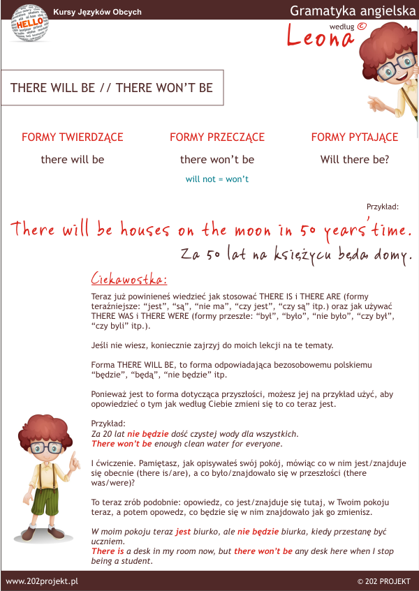Gramatyka angielska według Leona : THERE WILL BE - THERE WON'T BE ...